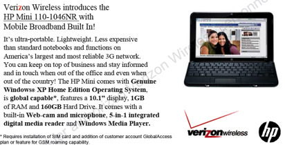 HP Mini 311, Mini 110 Coming To Verizon For Under $250