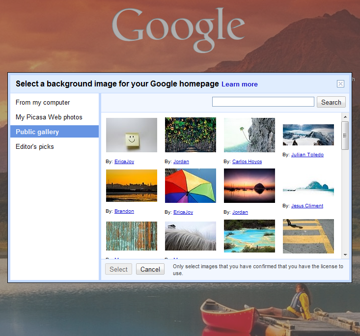 Google Introduces Customizable Background Images on Home Page